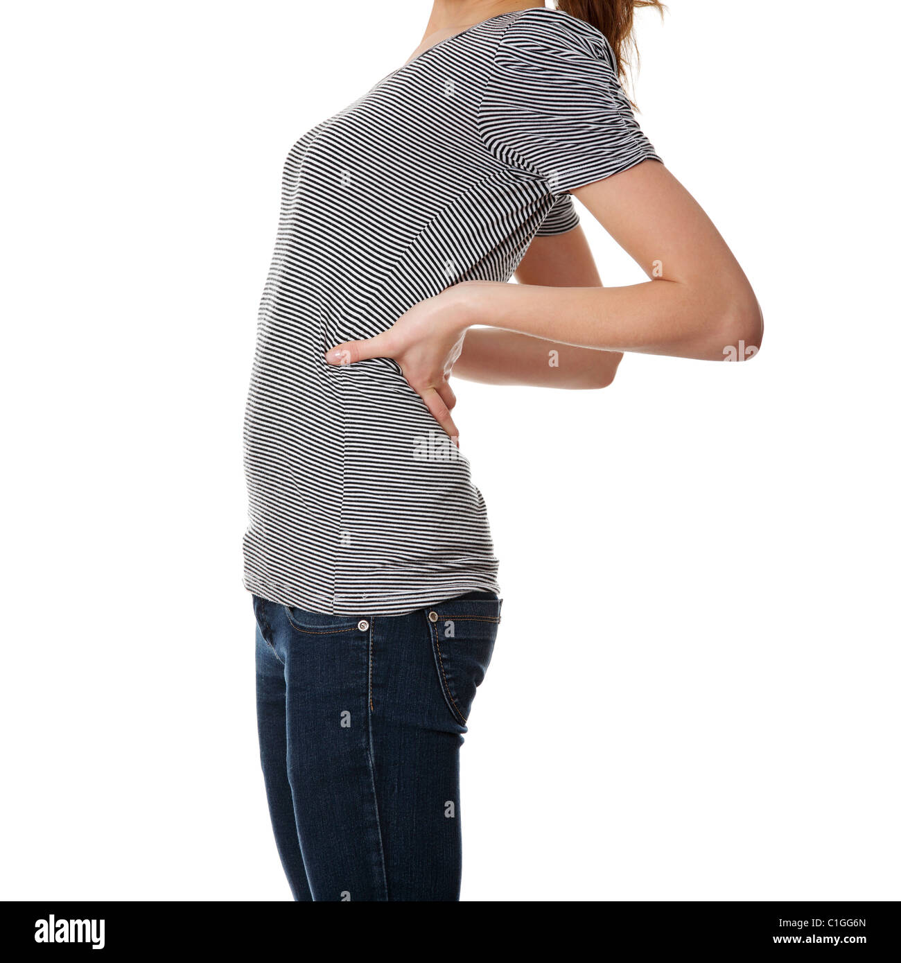 Teen student woman with back pain isolated Stock Photo - Alamy