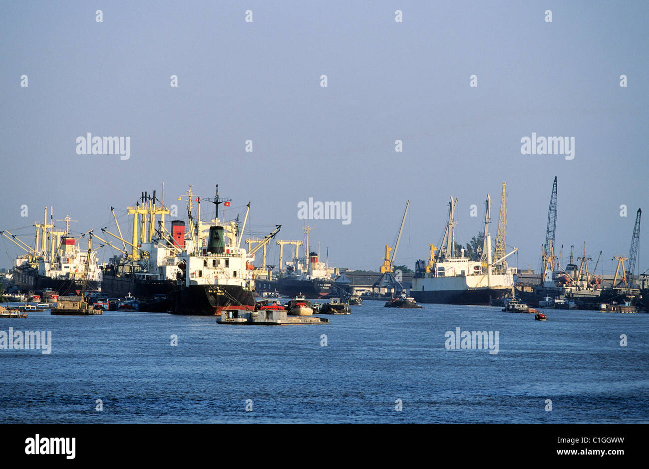 Vietnam, Saïgon (Ho-Chi-Minh city), the commercial harbour Stock Photo ...