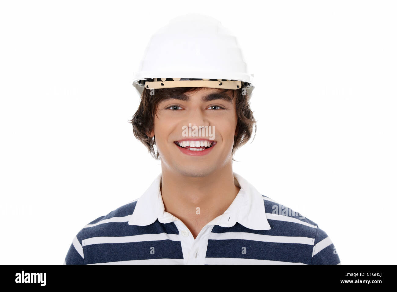 Young man with house's model. Isolated on white background Stock Photo ...
