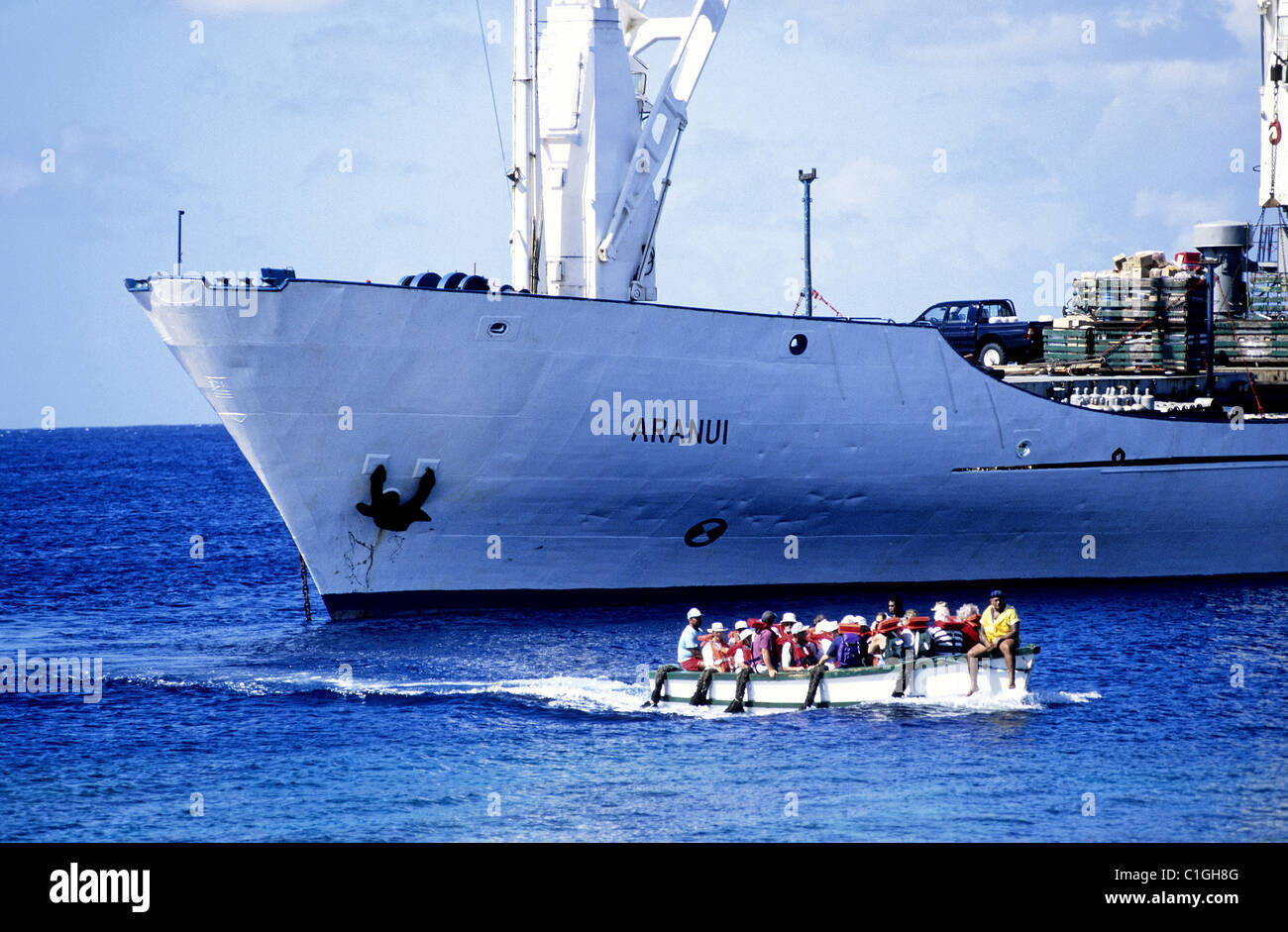 France, French Polynesia, Marquisas archipelago, freighter and liner ...