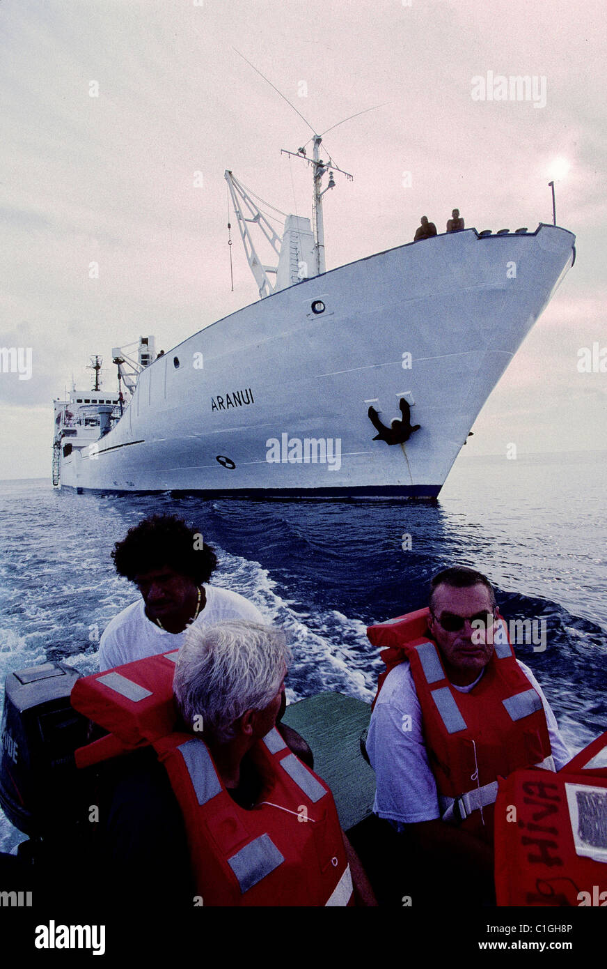 France, French Polynesia, Marquisas archipelago, freighter and liner ...