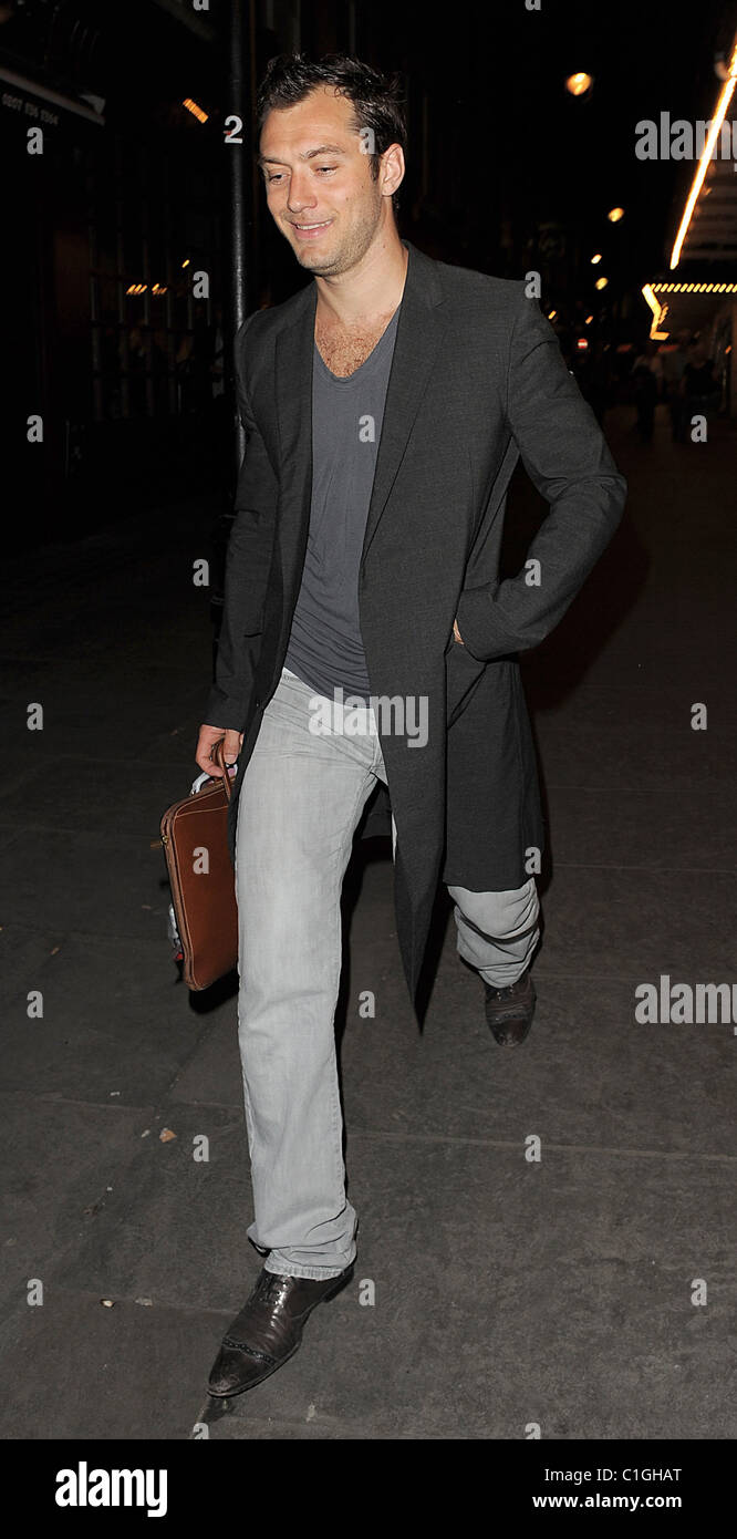 Jude Law leaving Wyndham's Theatre, having performed in a new ...