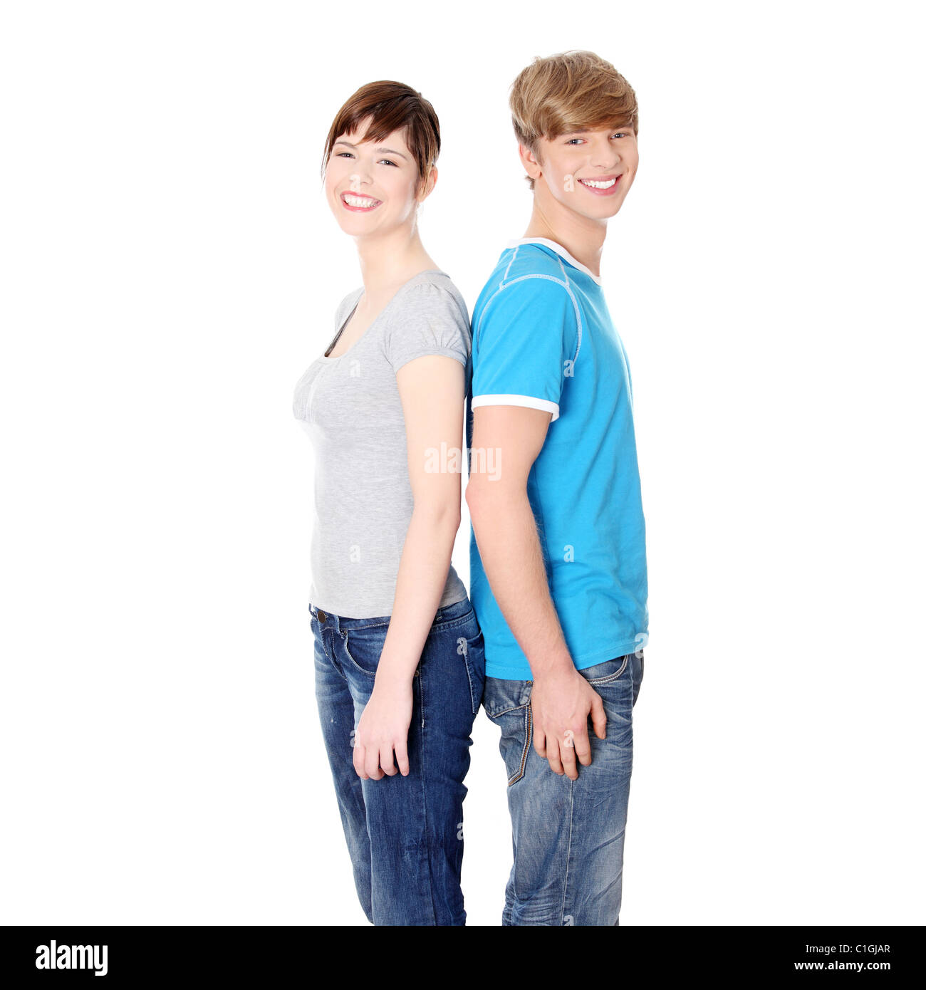 Happy two friends. Isolated on white background Stock Photo - Alamy