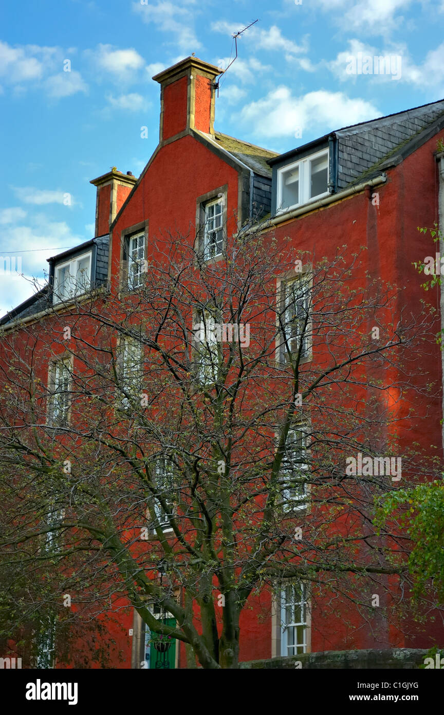 EDINBURGH - AUG. 8: Quaint Red House and Blue Sky with Cumulus Clouds ...