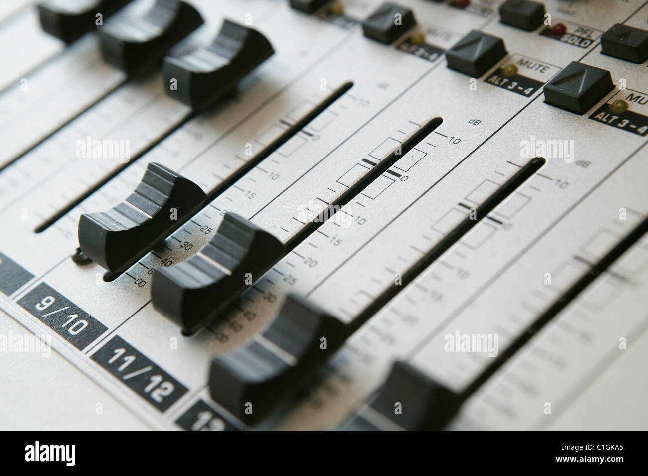 Sound producer mixer. Faders of channels and regulators Stock Photo - Alamy