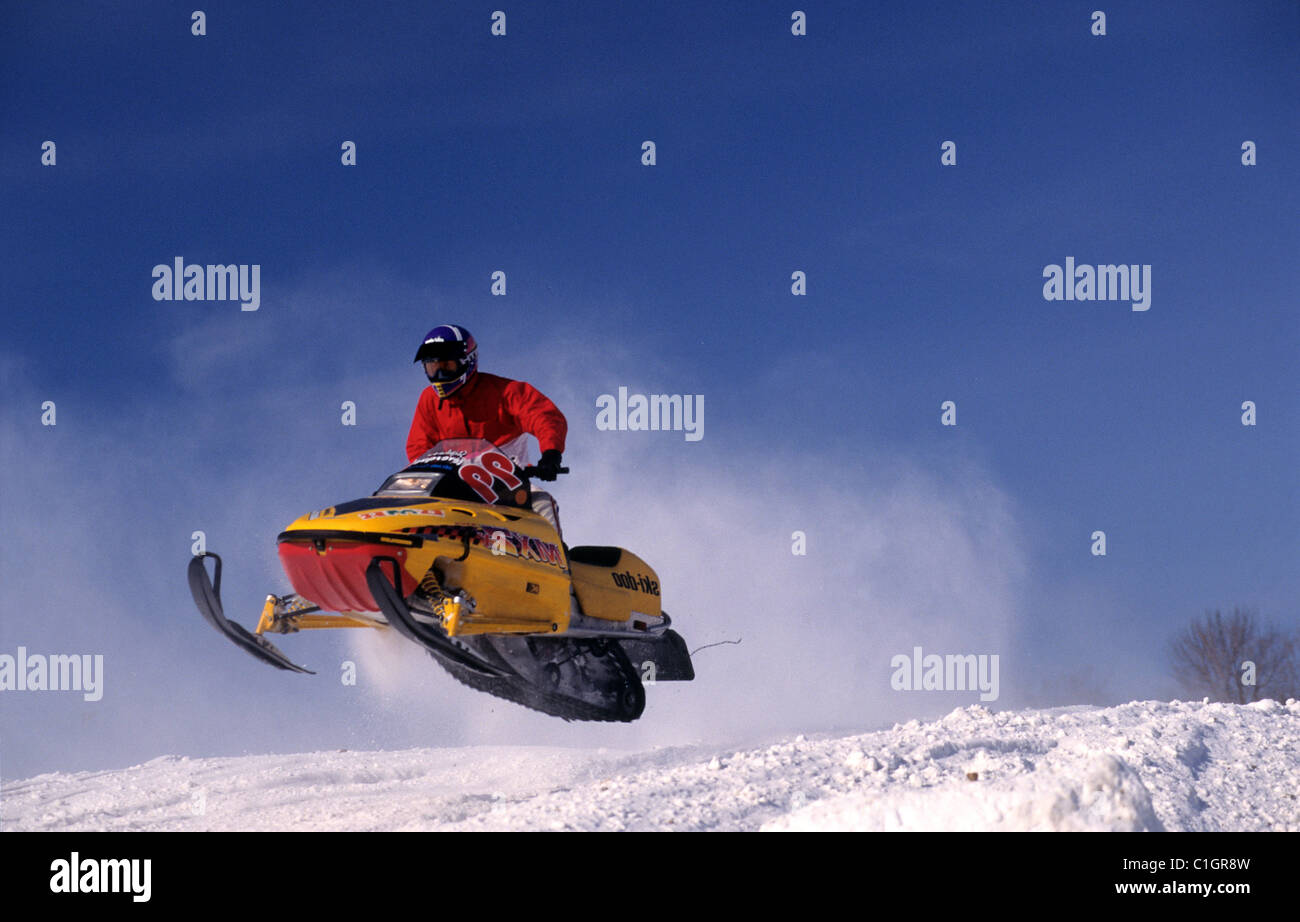 Canada, Quebec Province, Valcourt, gathering of snowmobiles Stock Photo ...