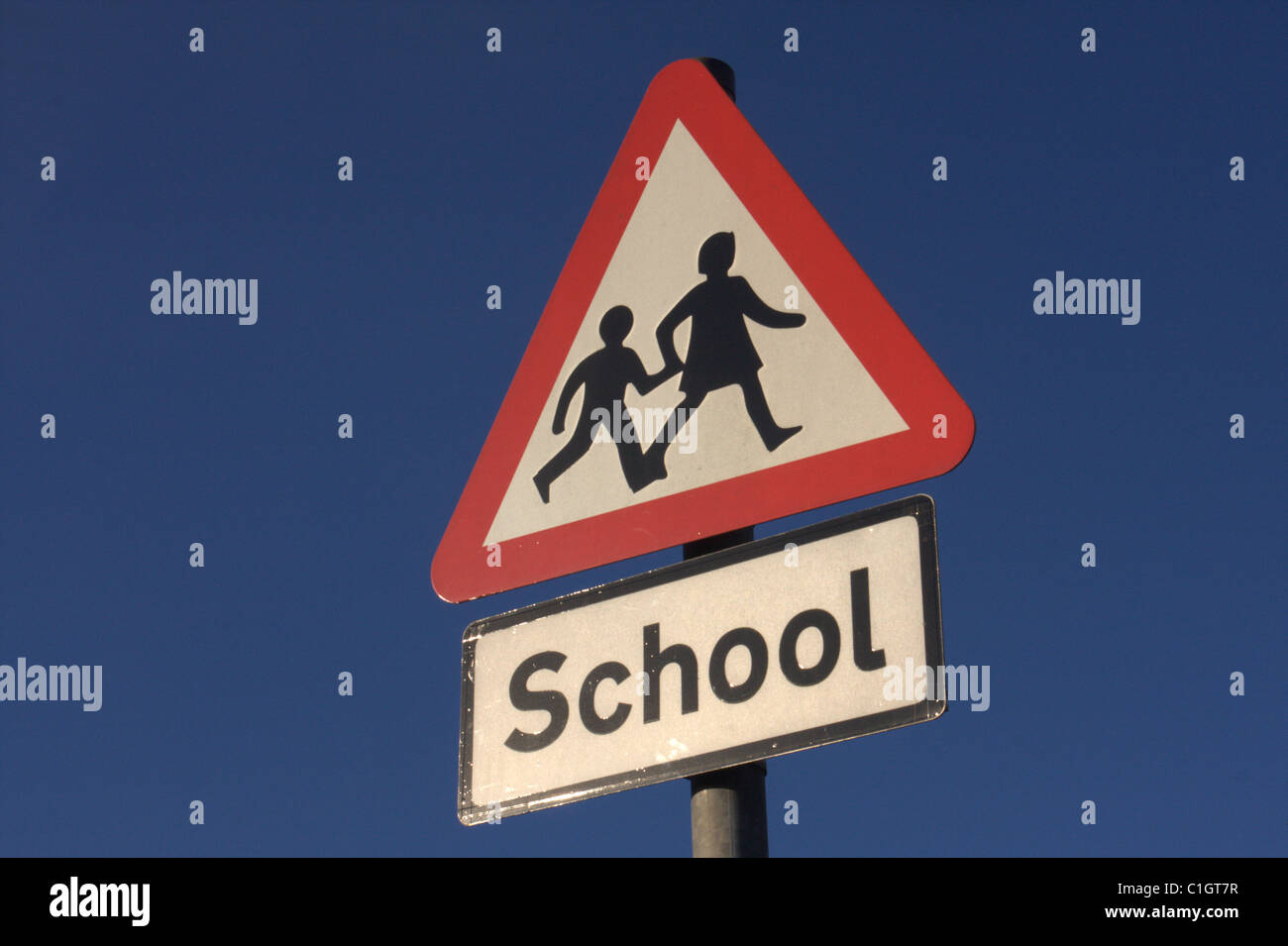 UK School Sign against blue sky Stock Photo - Alamy