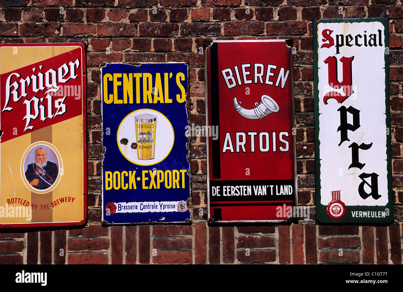 France, Nord, Mounts of Flanders old Flemish publicities on a estaminet ...