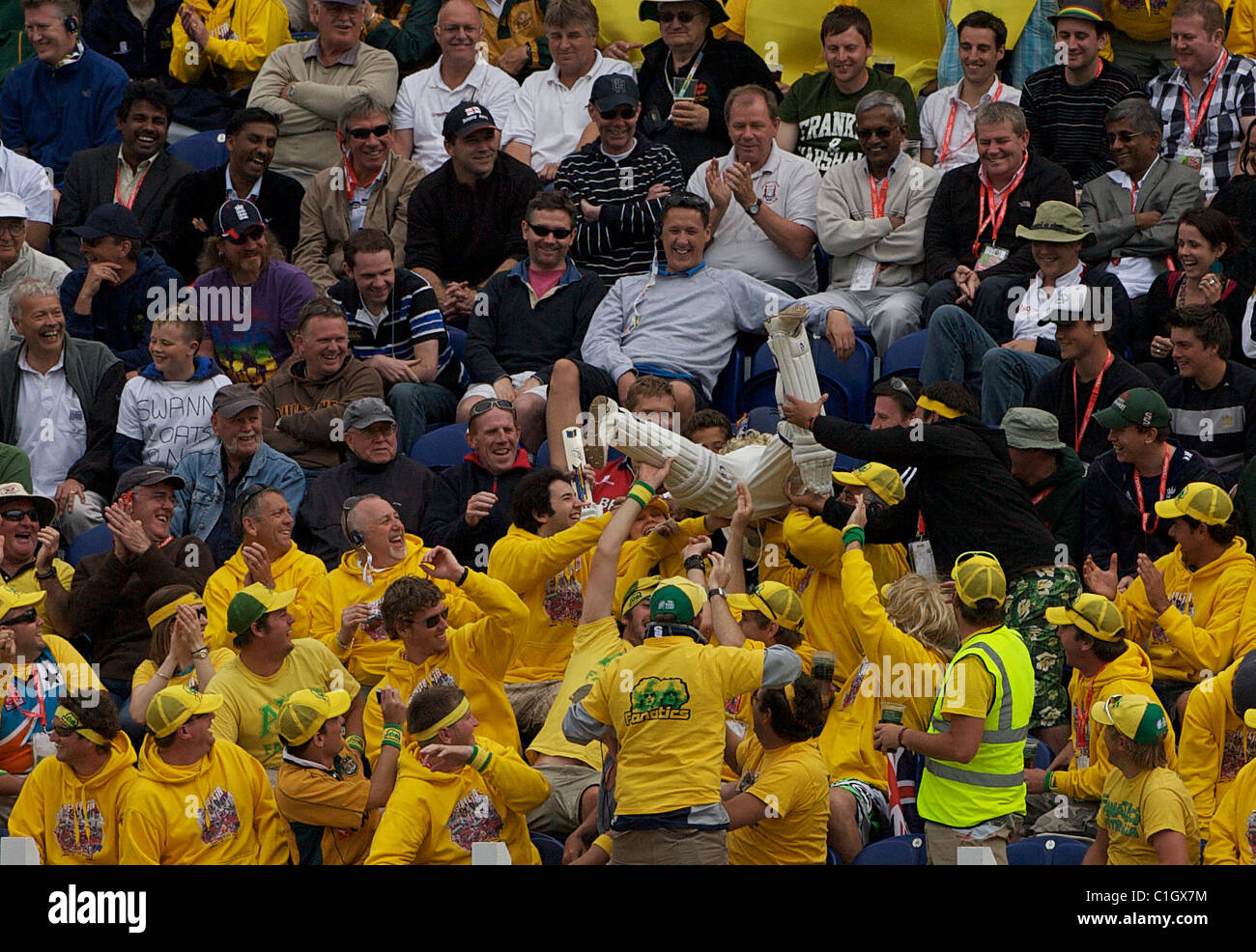 A fan surfs with the Australian crowd during the England V Australia ...