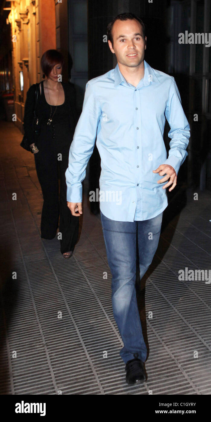 Andrés Iniesta and Girlfriend Barcelona FC team players arrive for a ...