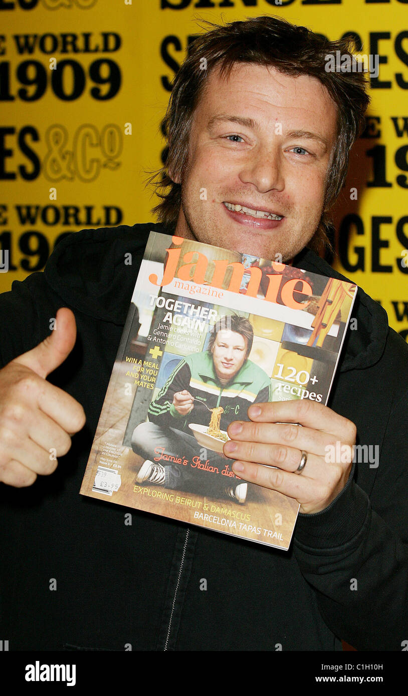 Celebrity chef Jamie Oliver signs copies of his new magazine 'Jamie' at ...