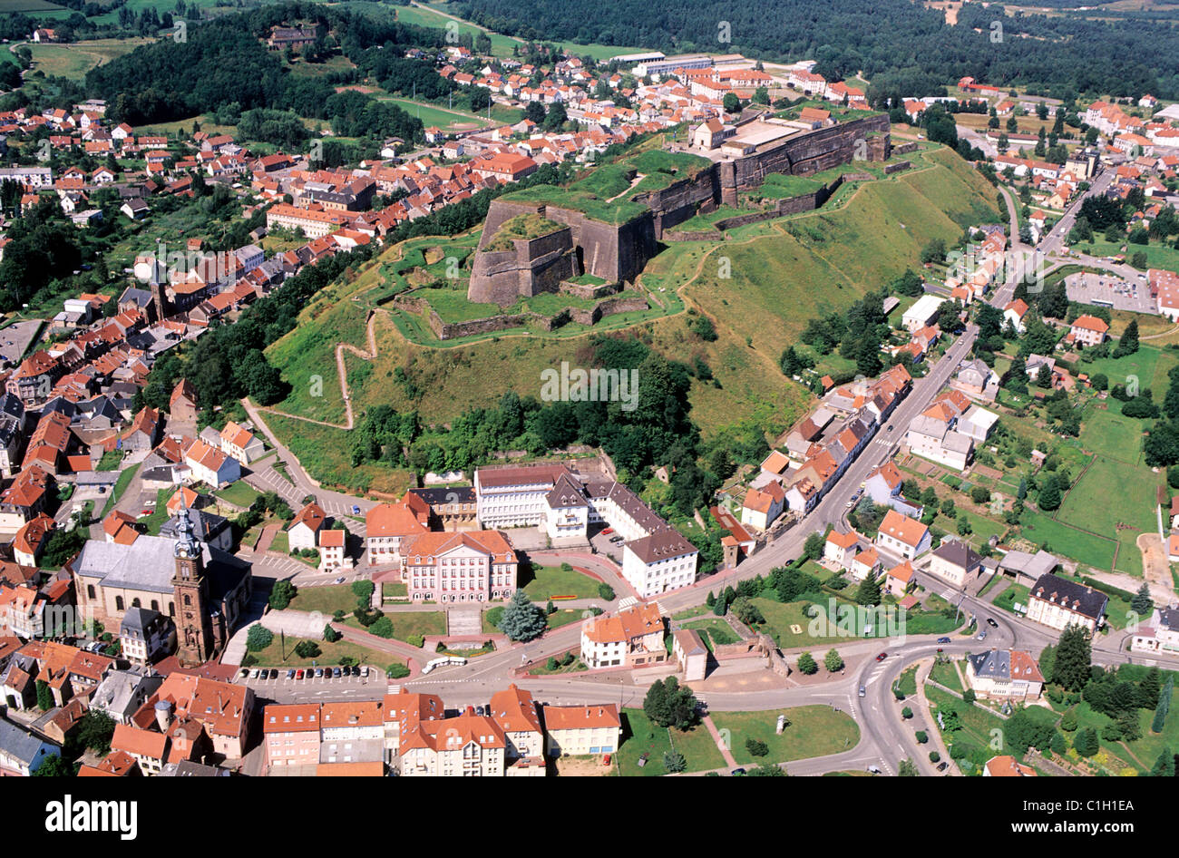 France, Moselle, North Vosges Regional Park, Bitche citadel (aerial ...