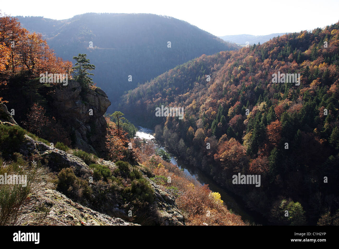 France, Haute Loire,High valley of Allier, gorges near Fontaines Stock ...