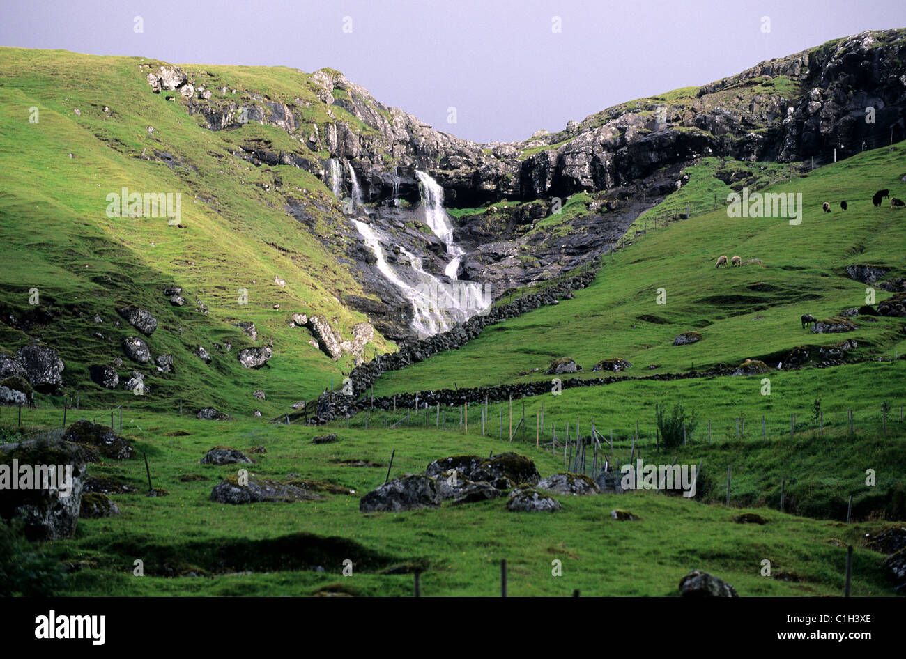 Denmark, Faroe Islands, waterfall at Kvalbak village Stock Photo - Alamy
