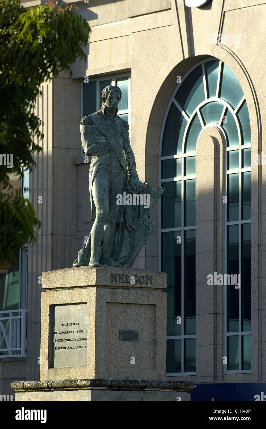 Caribbean sea, Barbados Island, statue of the admiral Nelson in the ...