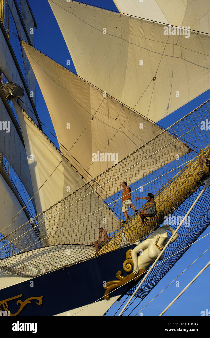 Caribbean sea, the five masted ship SPV Royal Clipper with every sail ...