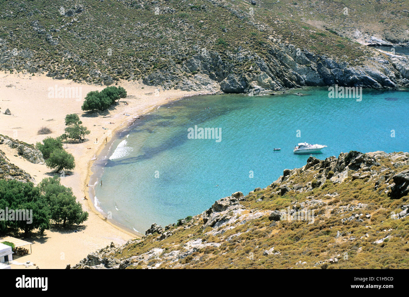 Greece, the Dodecanese, Patmos Island, Psili Ammos beach Stock Photo ...