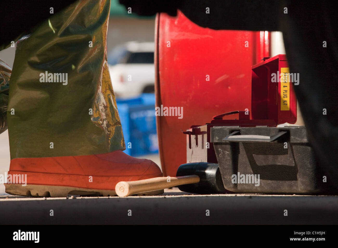 HazMat firefighter opening patch and plug kit Stock Photo - Alamy