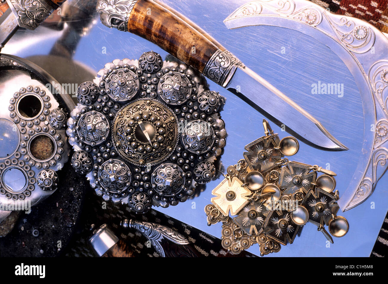 Norway, Lapland, lapish knife and silver jewels Stock Photo - Alamy