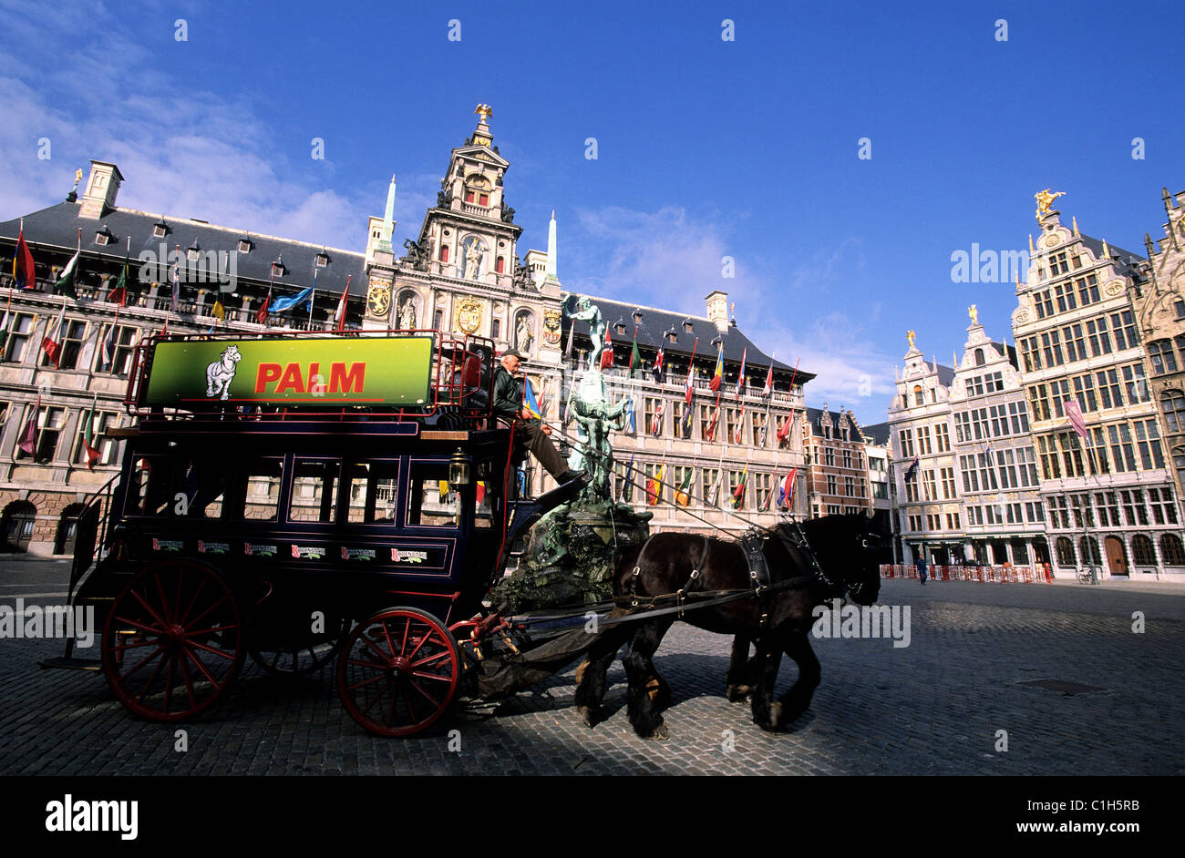 Belgium, Flanders, Antwerp (Antwerpen), horse bus in front of the City ...