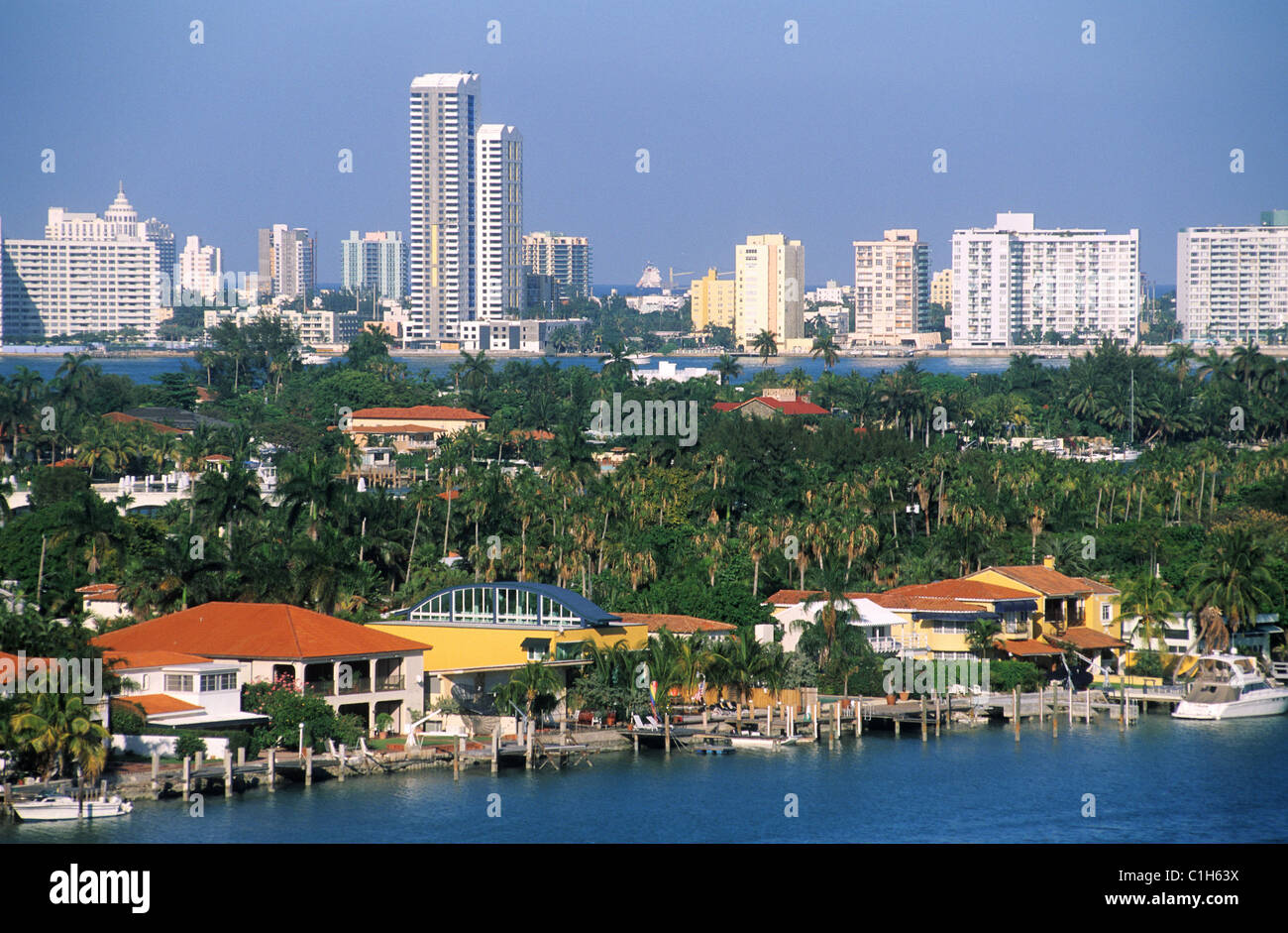 United States, Miami, view of the cruise harbor from cruise ship in ...