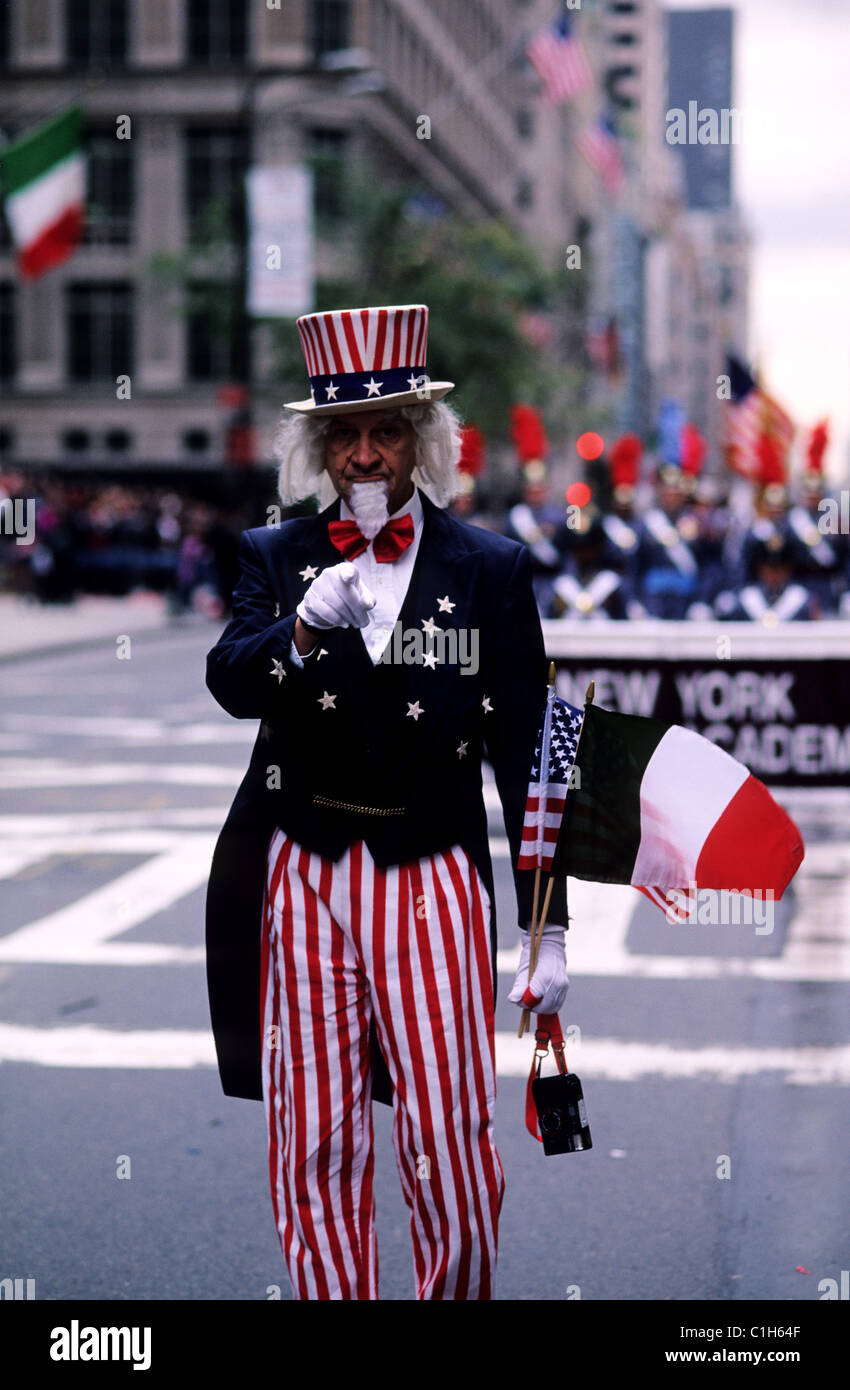 United States, New York City, Manhattan, Columbus Day Parade, Uncle Sam ...
