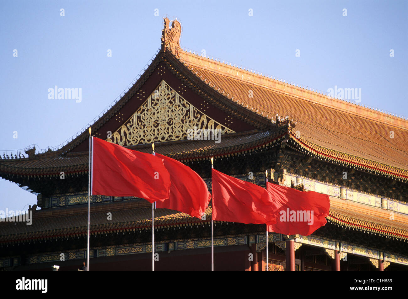 China, Beijing, red flags in the Forbidden City, listed as World ...