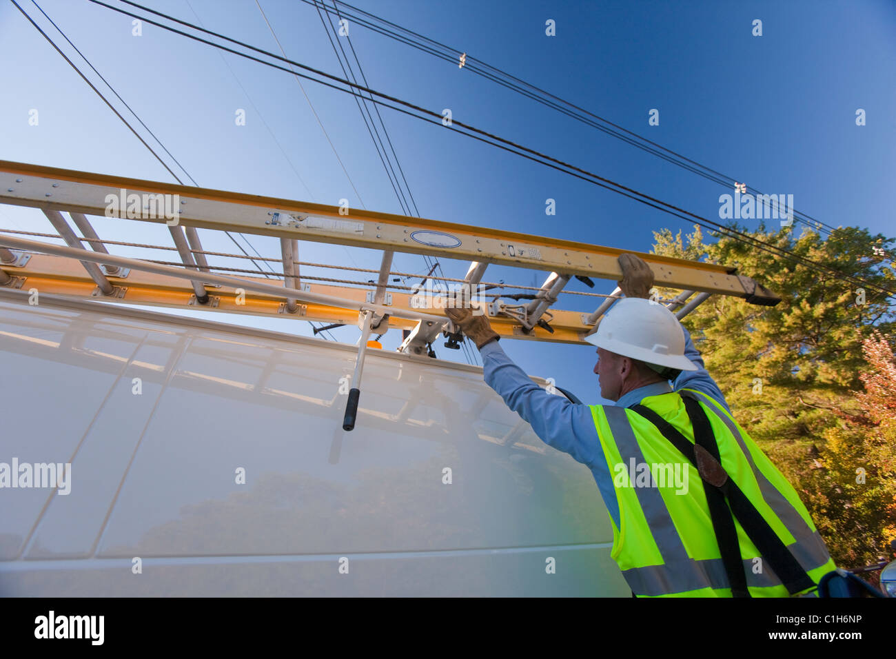 Low angle view cable lineman hi-res stock photography and images - Alamy