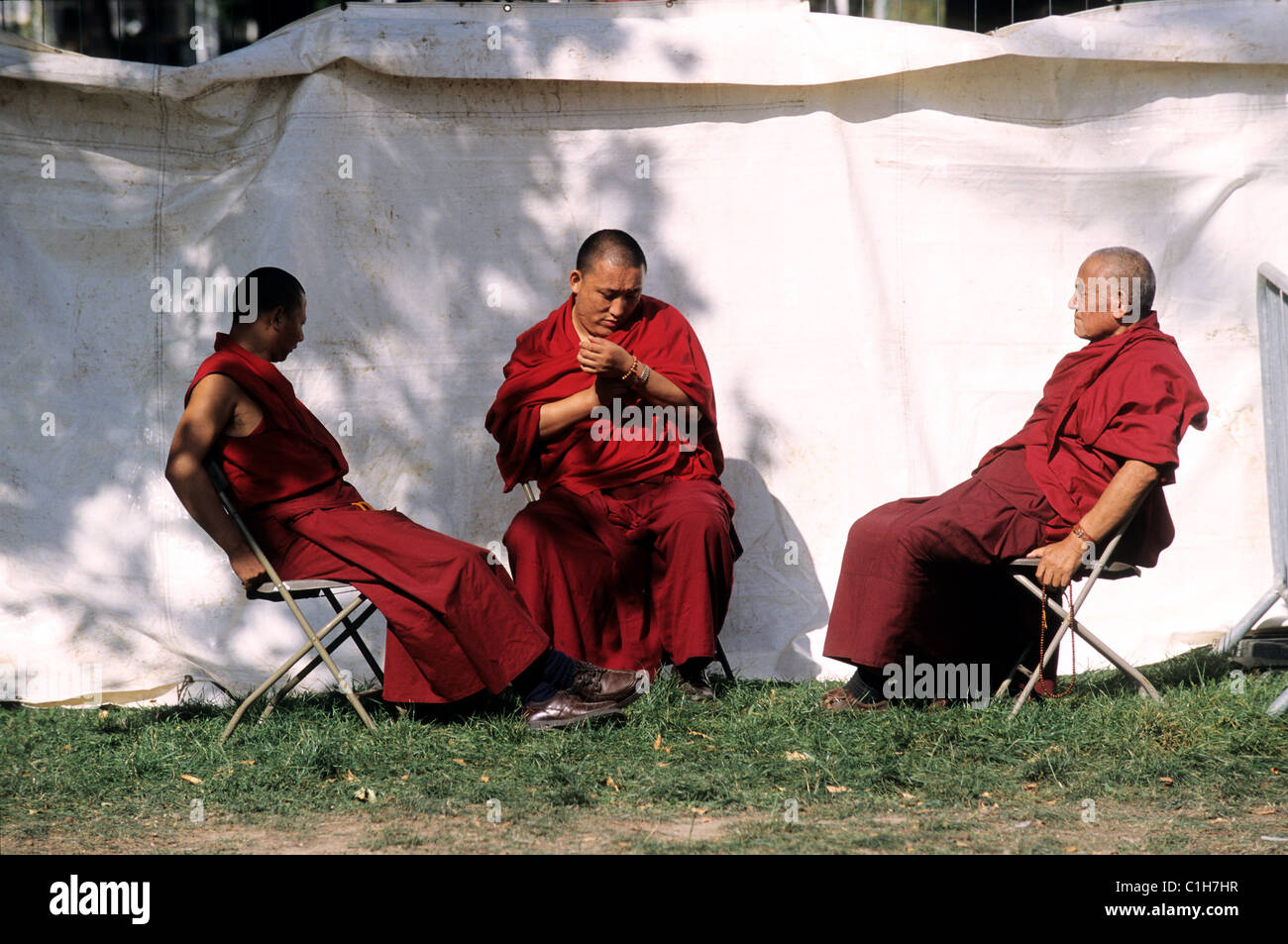France, Paris, Phuntsok lama and monks in the pagoda of Vincennes wood ...