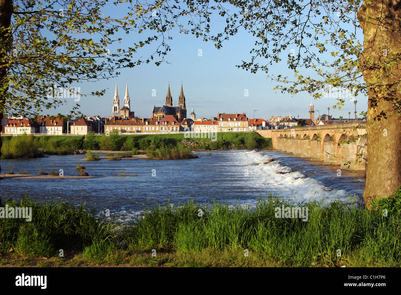 France, Allier, city of Moulins, the bridge Regemorte on the Allier ...