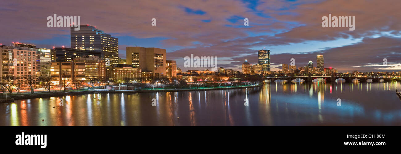 Buildings lit up at night, Massachusetts General Hospital, Charles ...