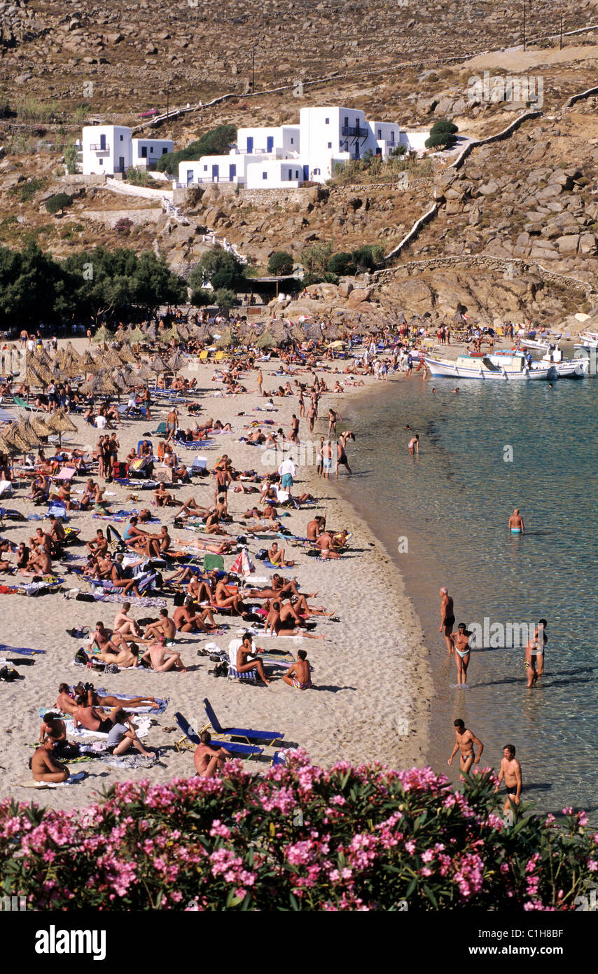 Greece, Cyclades Islands, Mykonos Island, Super Paradise Beach Stock ...