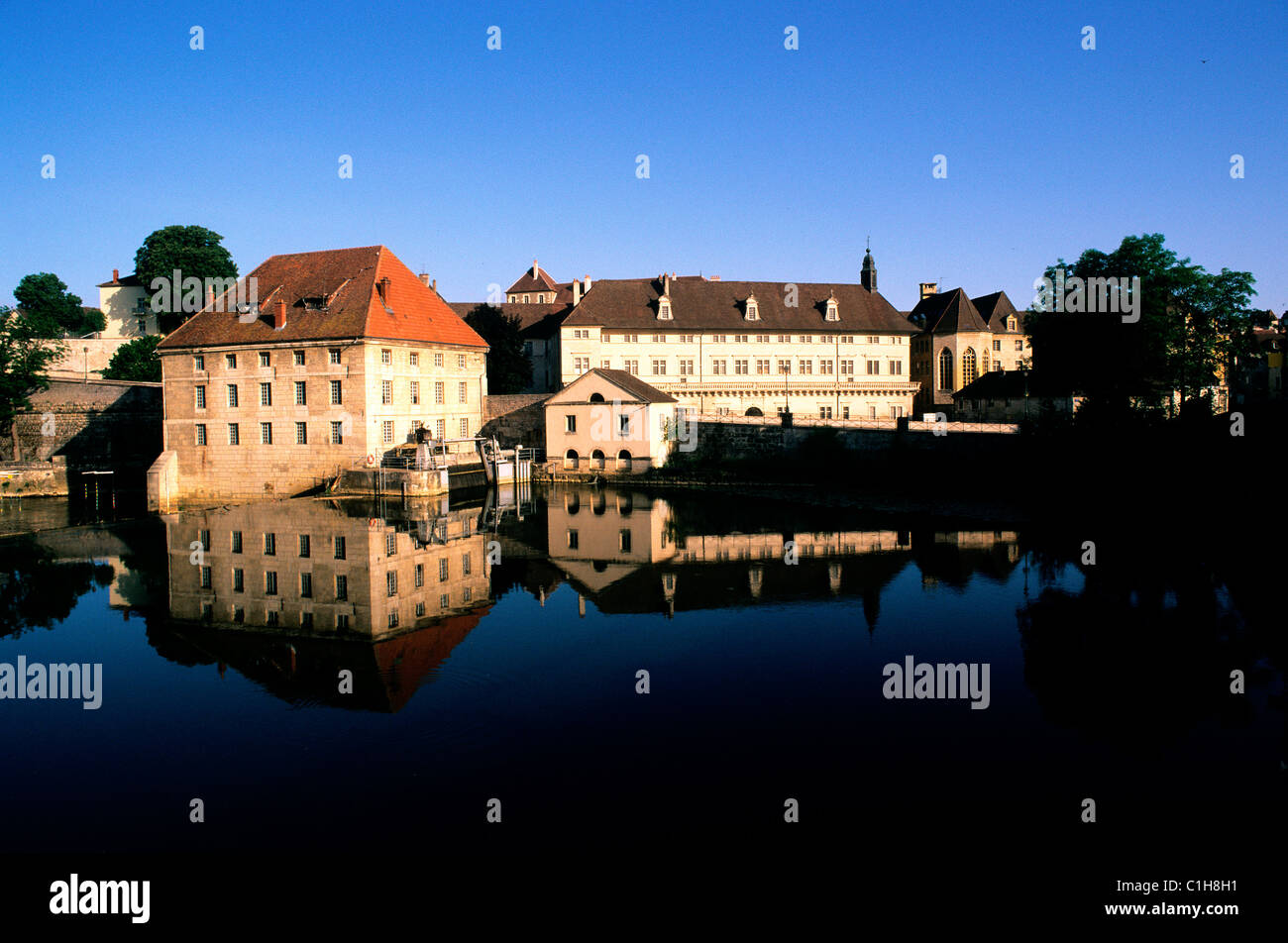 France, Jura, Dole, ancient Hotel Dieu is mirrored in the canal du ...