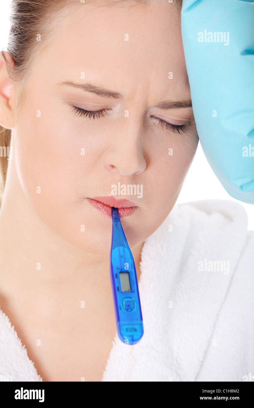 Young woman having flu, isolated on white Stock Photo - Alamy