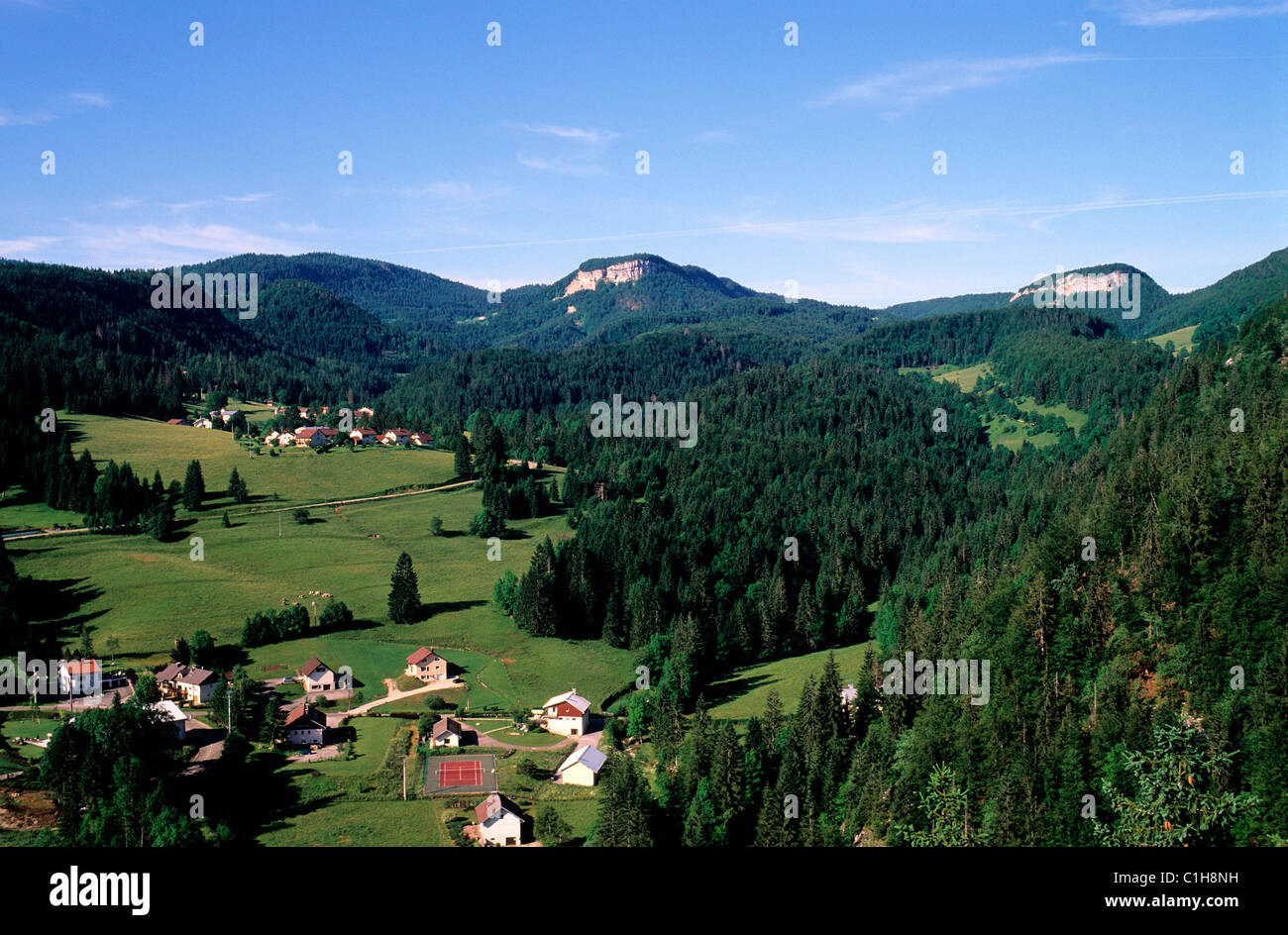 France, Jura, village of Premanon and the Bienne's mounts Stock Photo ...
