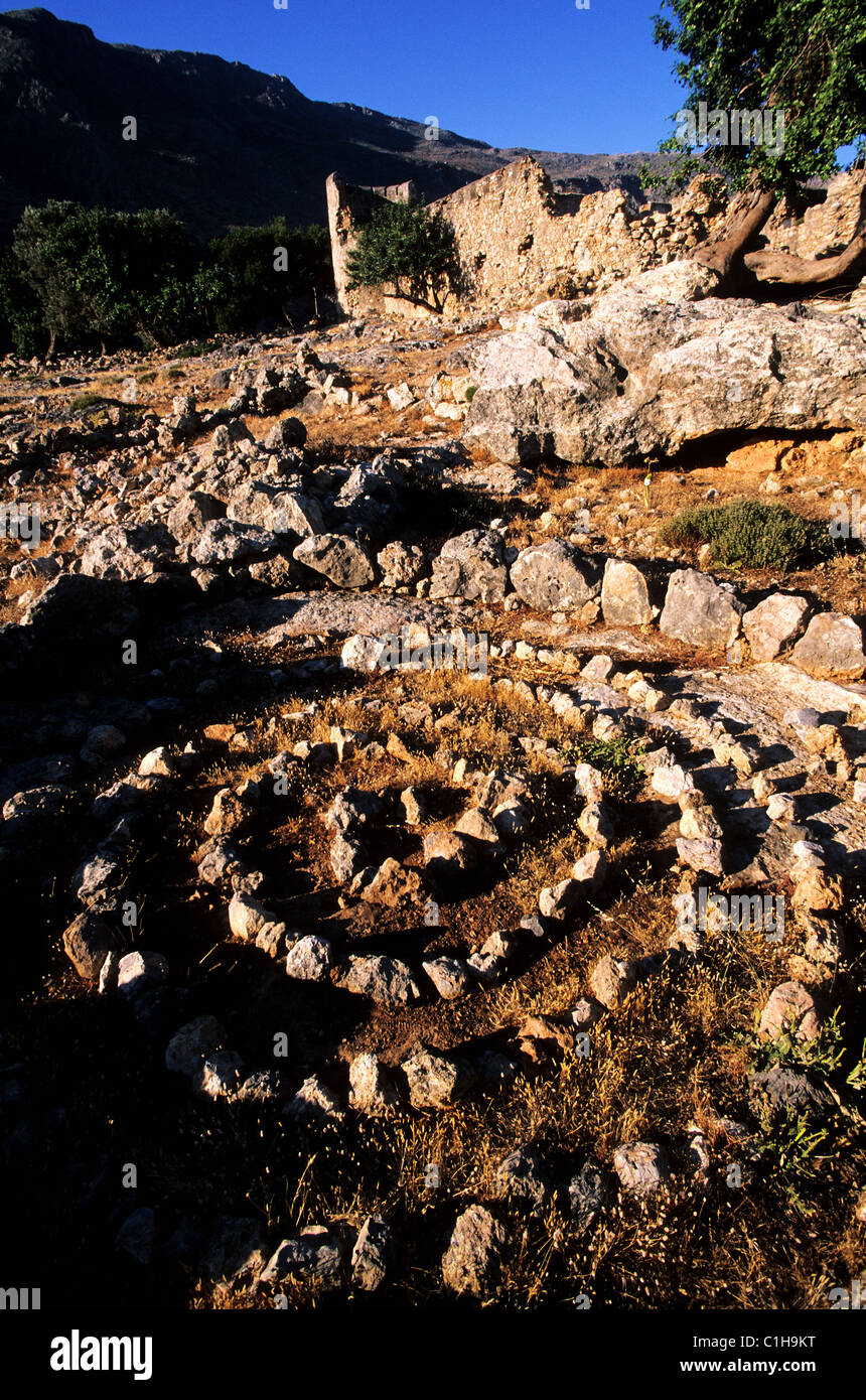 Greece, Crete, Loutro, stone rosette in front of the ruined castle ...