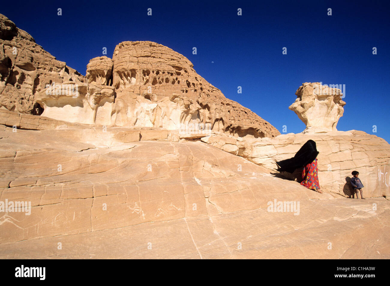 Egypt, desert of Sinaï- eroded sandstone rocks and Bedouins Stock Photo ...