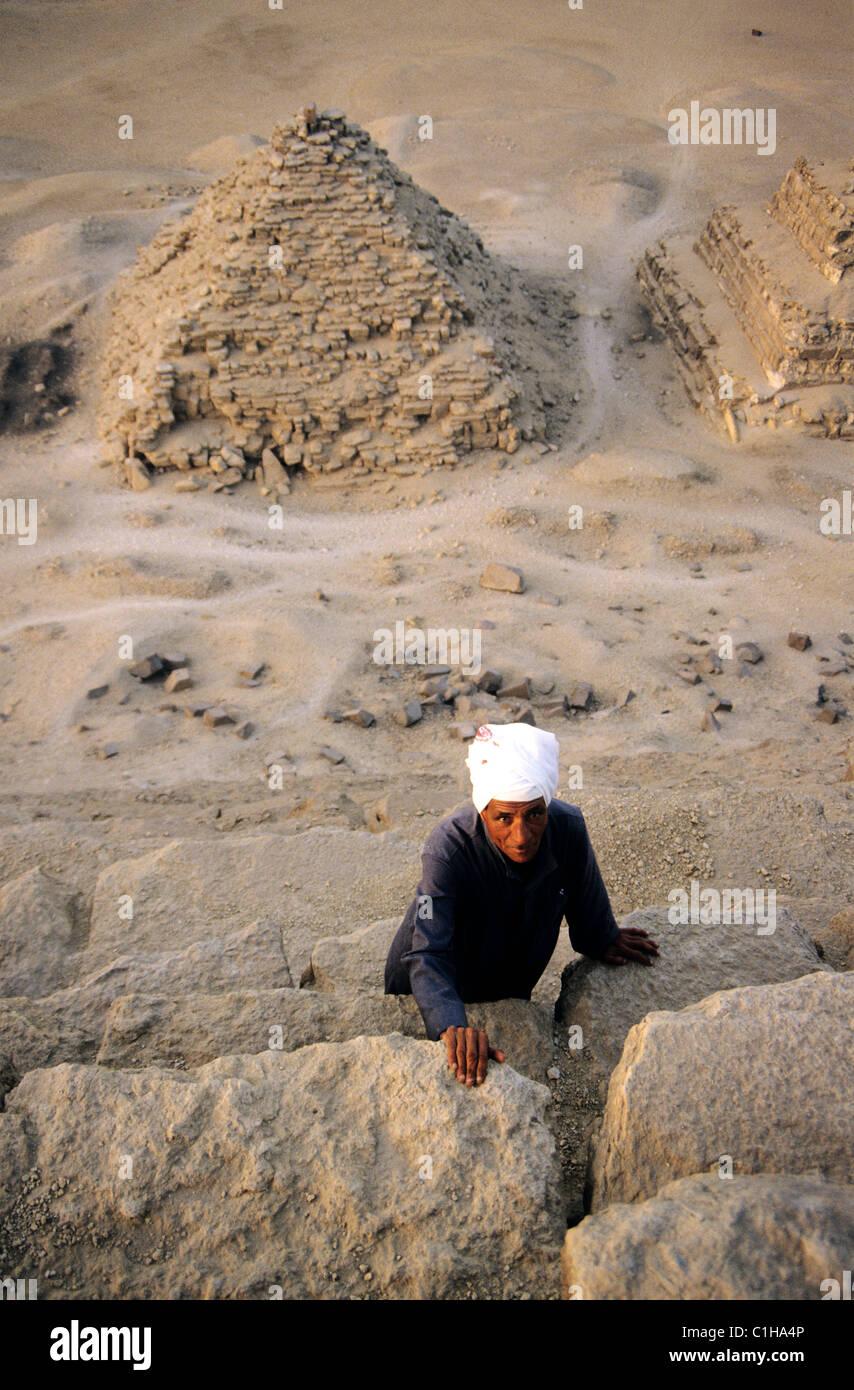 Egypt, Giza, pyramid seen from the top of Mykerinos pyramid Stock Photo ...