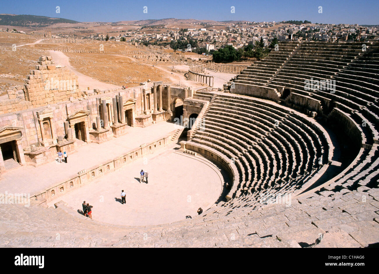 Jordan, Jerash Governorate, antique site of Jerash, the theatre Stock ...