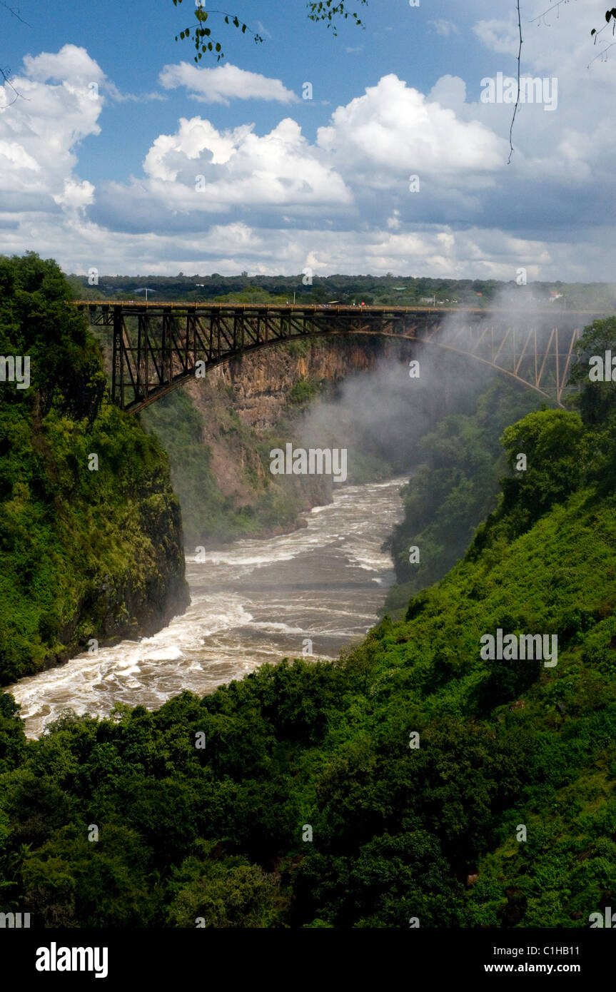 View of bridge over the Batoka Gorge Zambezi River between Zambia and ...