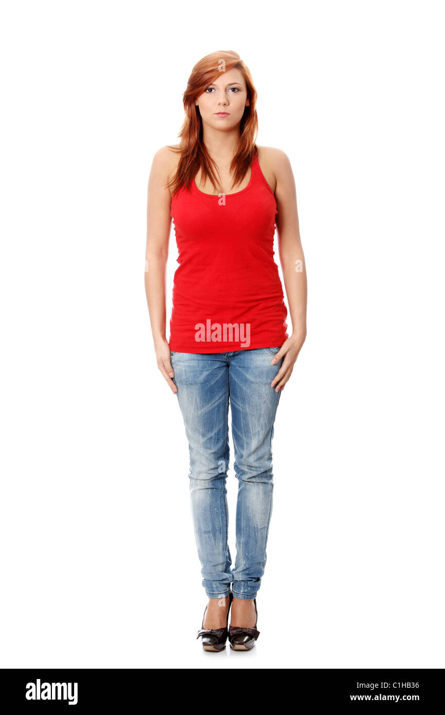 Portrait of a young woman. Isolated on white Stock Photo - Alamy
