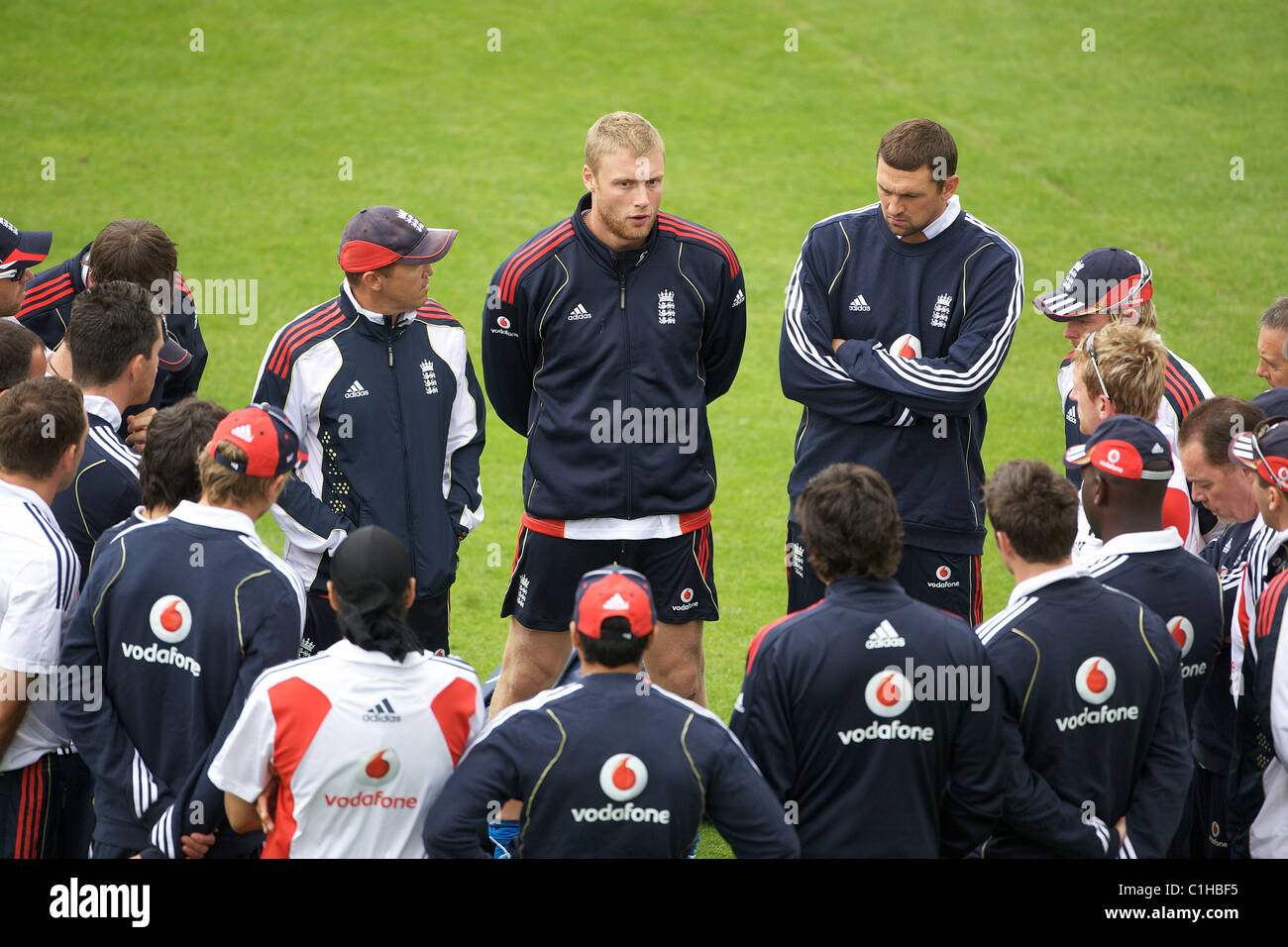 Andrew Flintoff addressing the team before training in preparation for ...