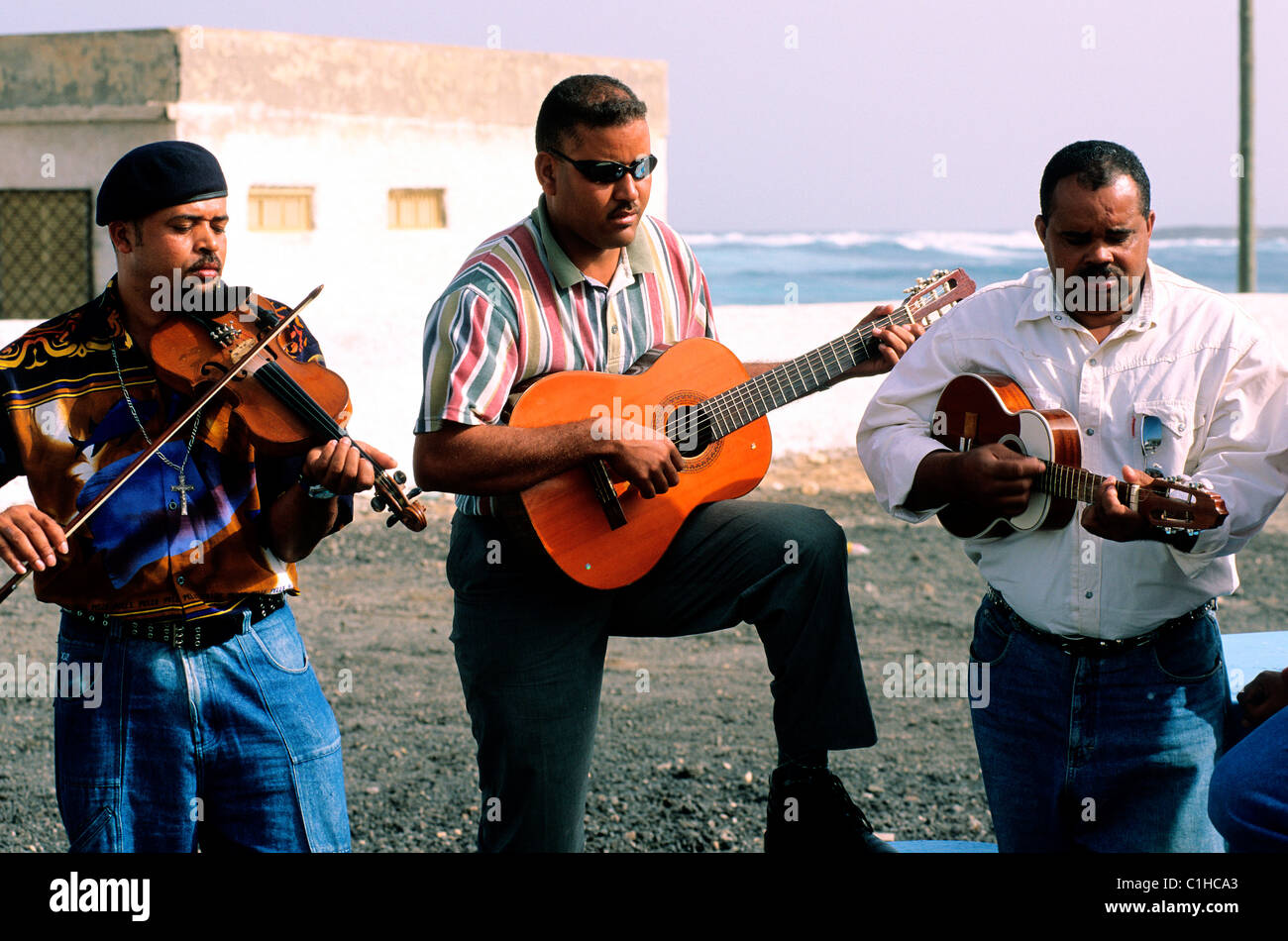 Cape Verde Islands, Sao Vicente Island, musician at Calhau beach Stock ...