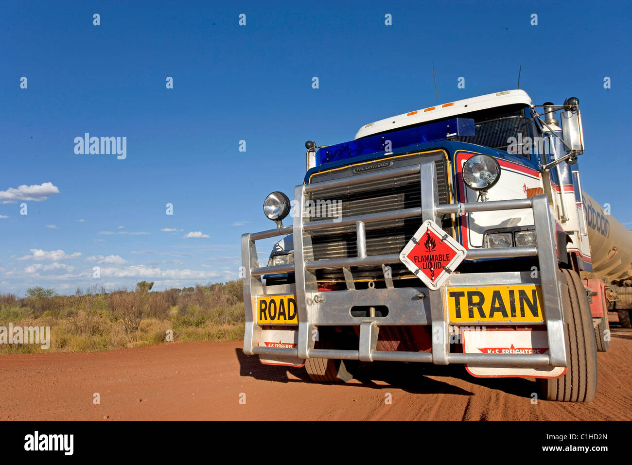 Australia Northern Territory road train transporting gas on the ...