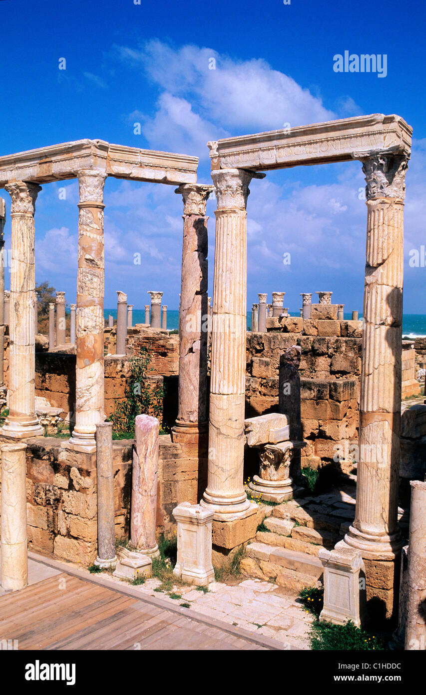 Libya, vestiges of Leptis Magna, listed as World Heritage by UNESCO ...