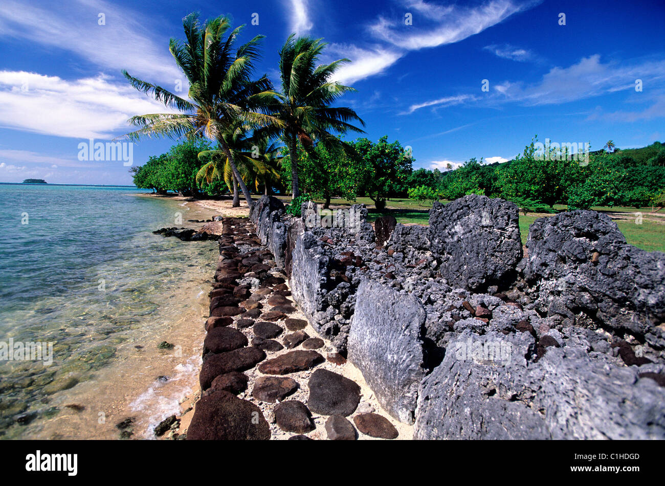 France, French Polynesia, Society Islands, Island of Raiatea, Marae ...