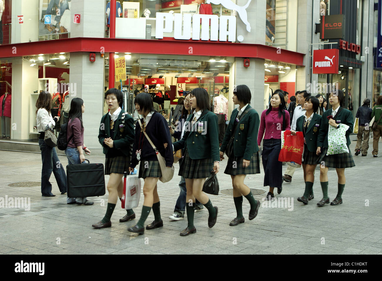 South Korea, Seoul, the connected commercial street of Meyong-Dong ...