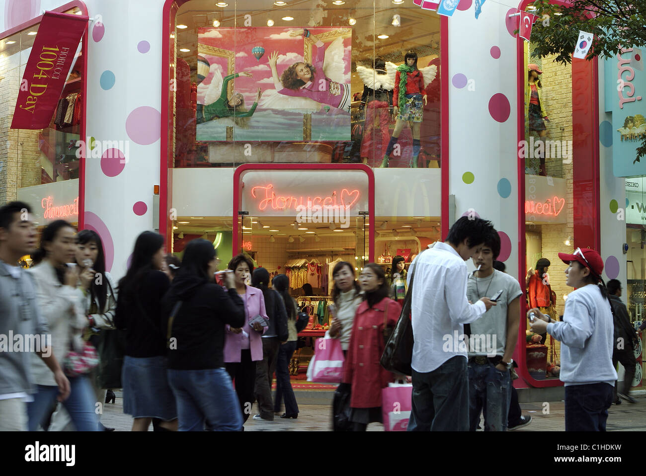 South Korea, Seoul, the connected commercial street of Meyong-Dong ...