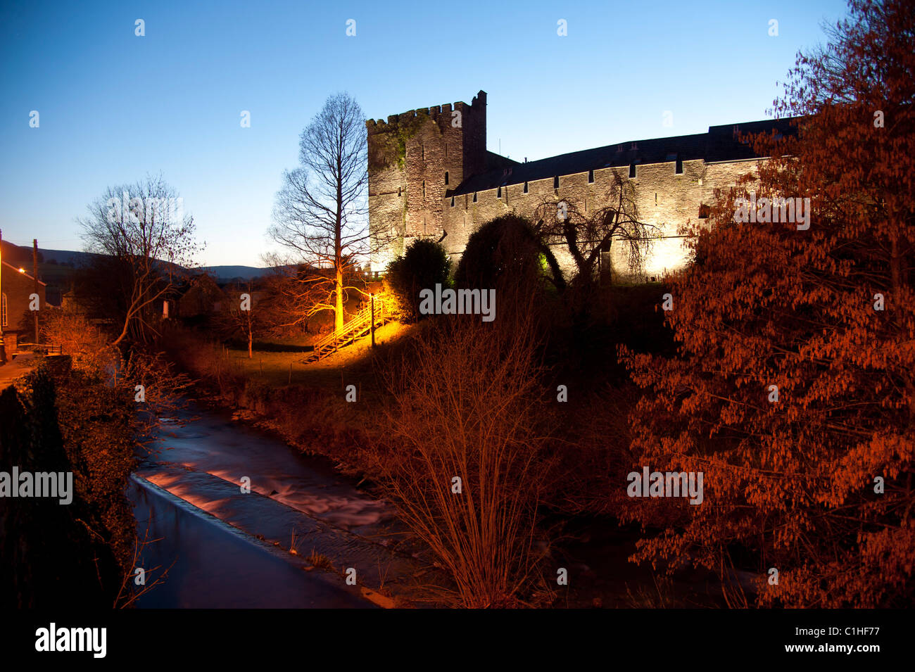 Brecon castle at night, Powys wales UK Stock Photo - Alamy