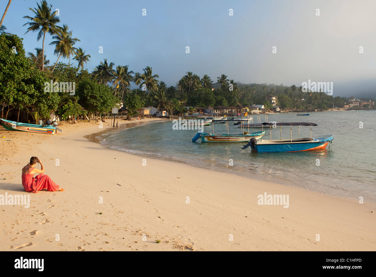 A view of Unawatuna beach on the South coast of Sri Lanka Stock Photo ...